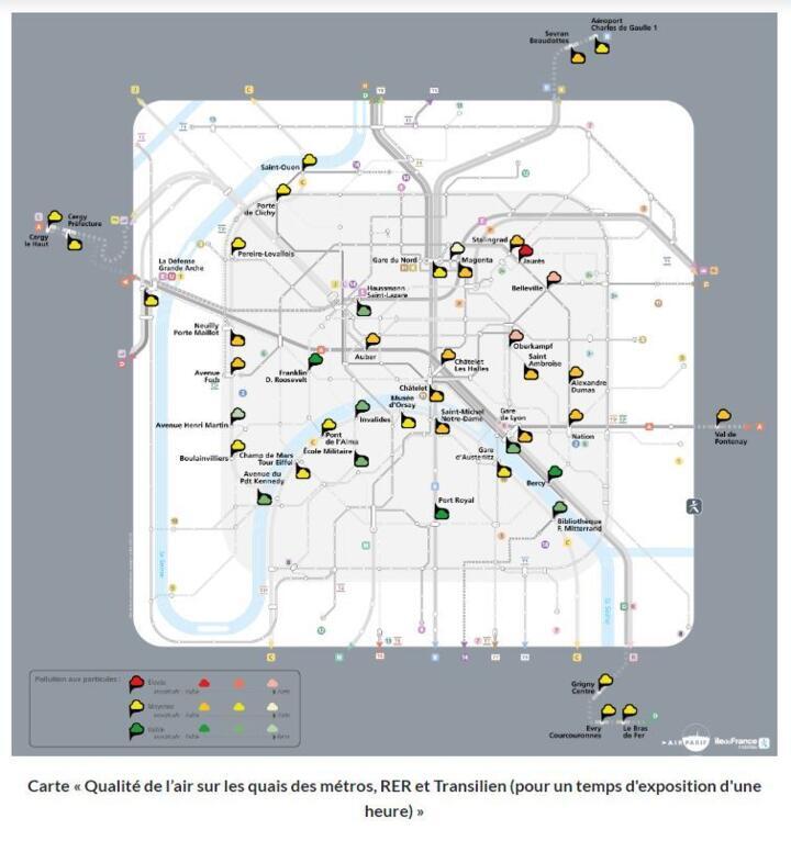Mapping pollution in Paris metro reveals three stations in the red
