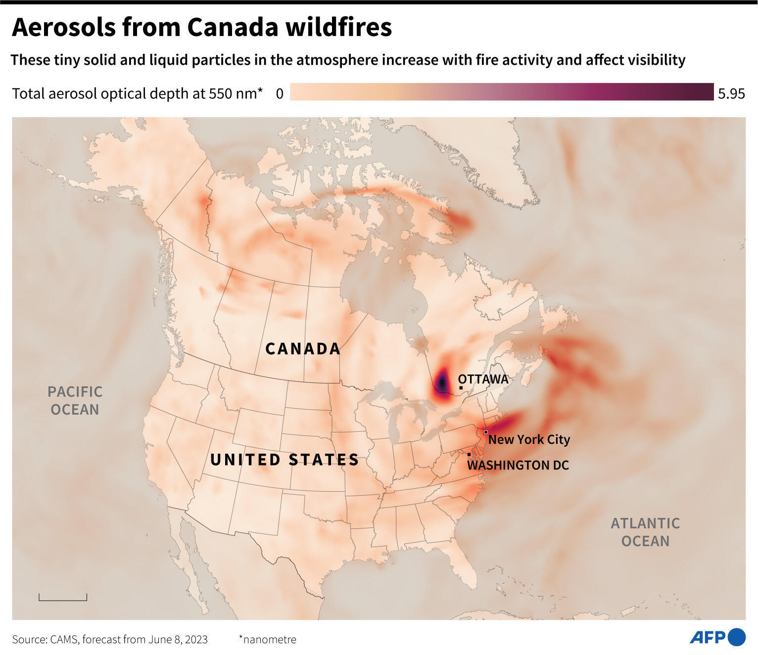Smoke from Canadian wildfires cloaks eastern US with haze