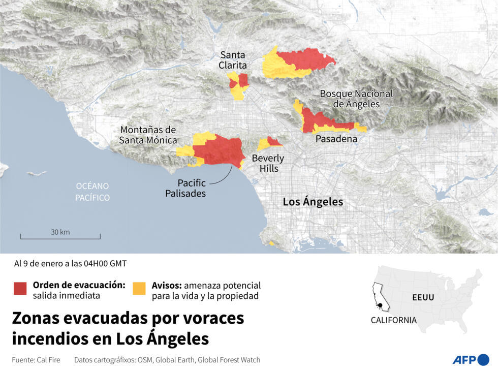 Voraces incendios en Los Ángeles amenazan a Hollywood