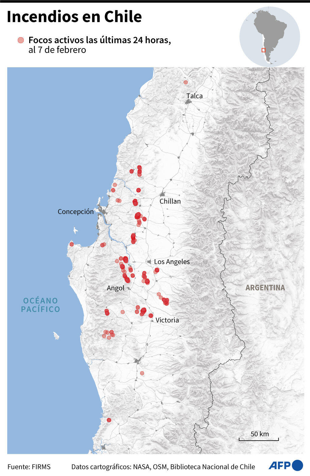 Más de 5.600 bomberos combaten los incendios sin control en Chile