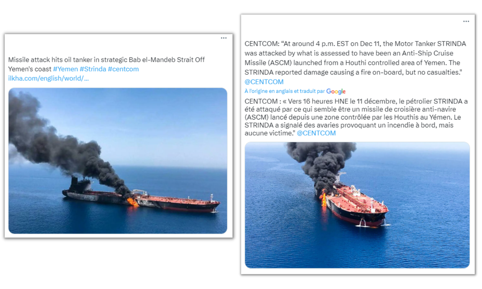 Pétrolier norvégien attaqué en mer Rouge, attention aux images qui ...