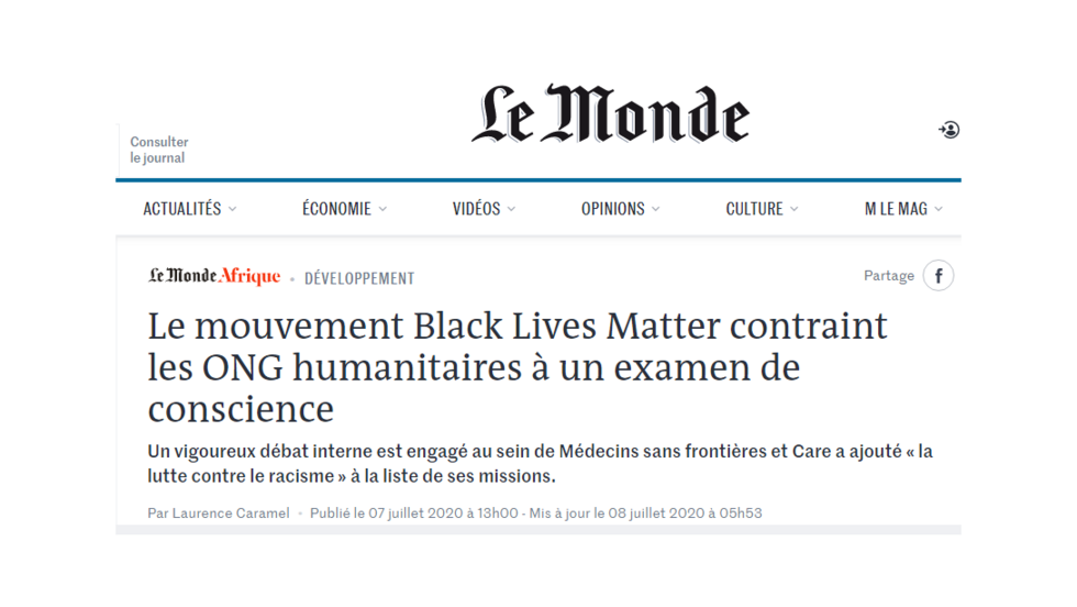 Le mouvement Black Lives Matter contraint les ONG humanitaires à un ...