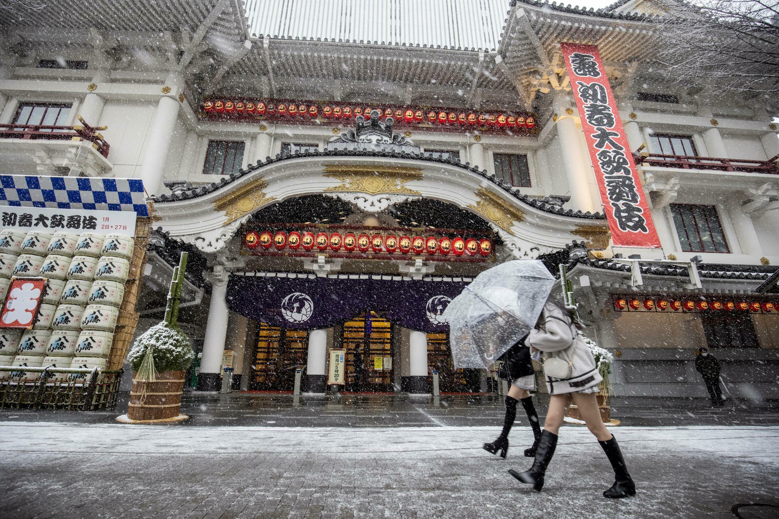 Rare snow in Tokyo blankets shrines, cancels flights