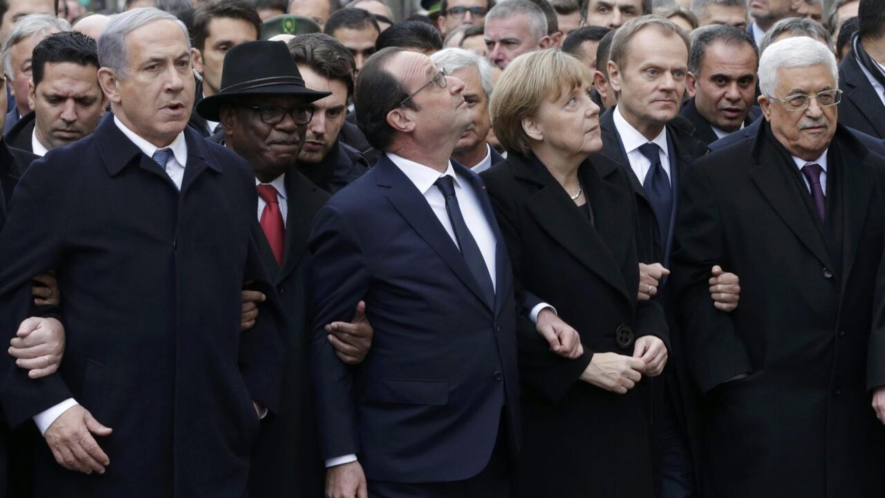 Victims’ families, heads of state lead Paris Charlie Hebdo march